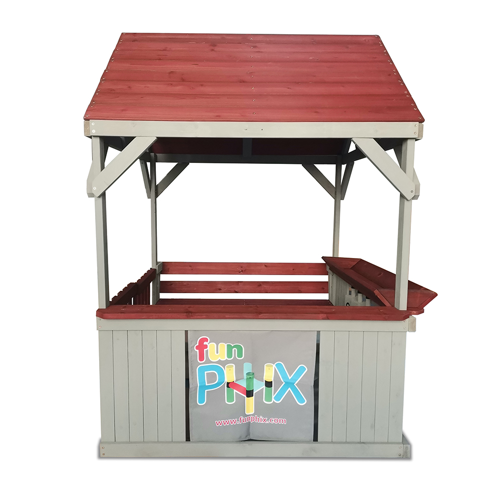 Funphix Hangout Hut, Kids Outdoor Wooden Playhouse with Sandbox & Tic ...