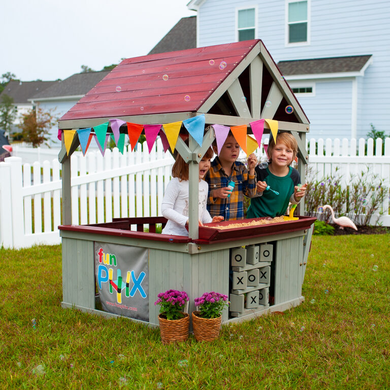 Funphix Hangout Hut, Kids Outdoor Wooden Playhouse with Sandbox & Tic ...
